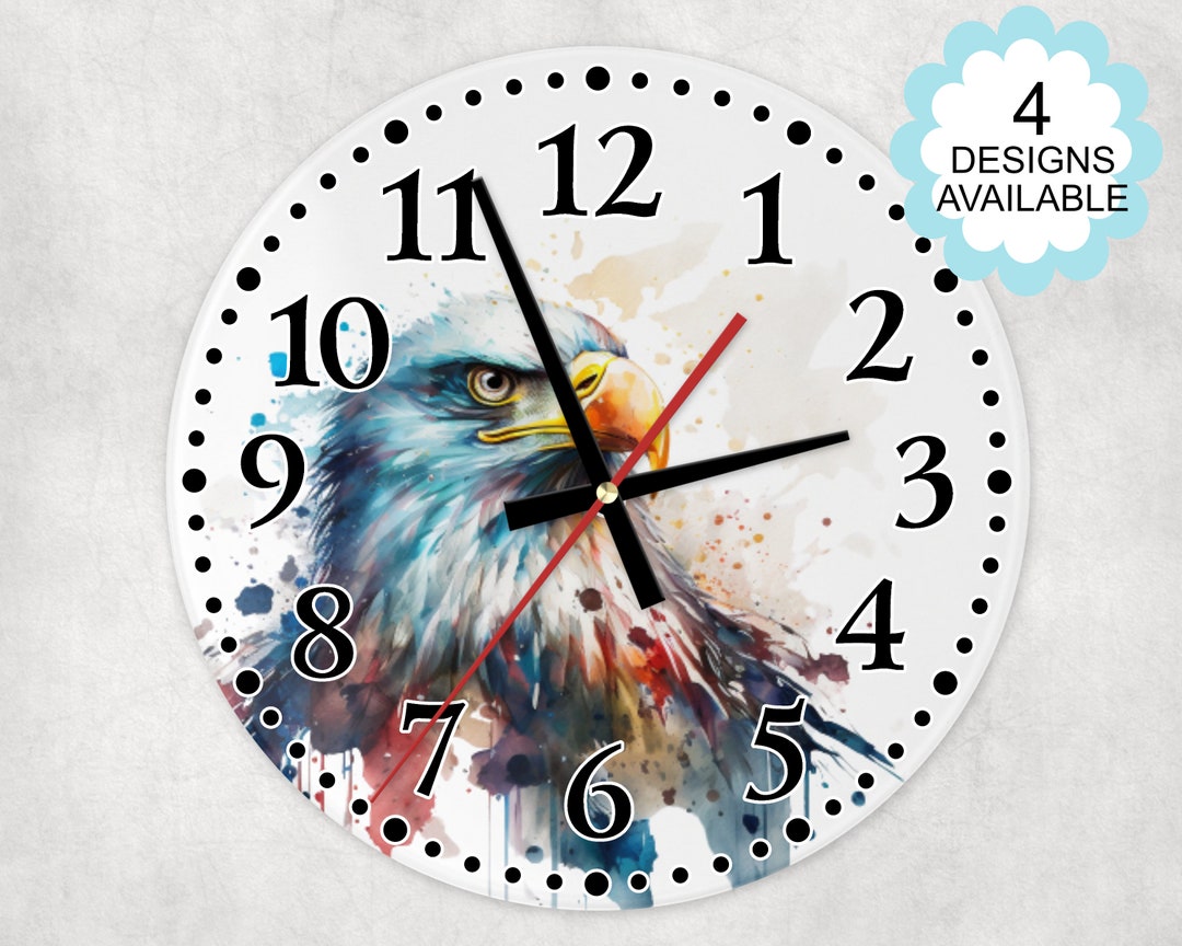 Watercolour Glass Wall Clock Eagle Home Décor Eagle Wall - Etsy