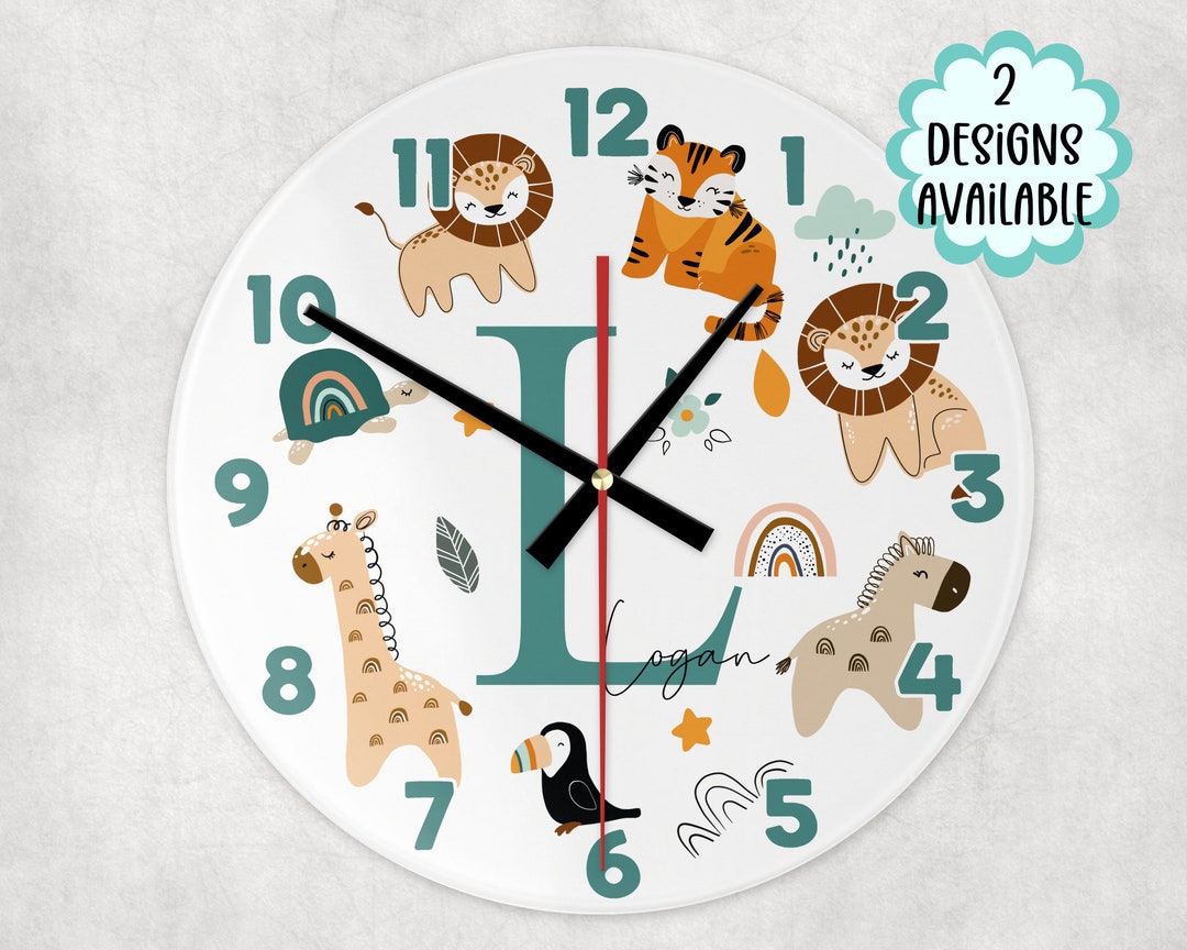 Beautiful Glass Jungle Clock, Girls Room Accessory. Safari Themed Wall ...