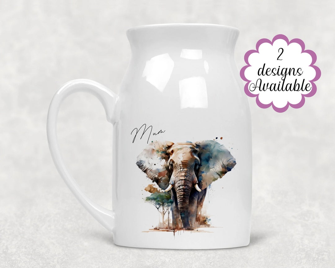 Watercolour Elephant Milk Jug / Personalised Flower Vase -ideal Gift ...
