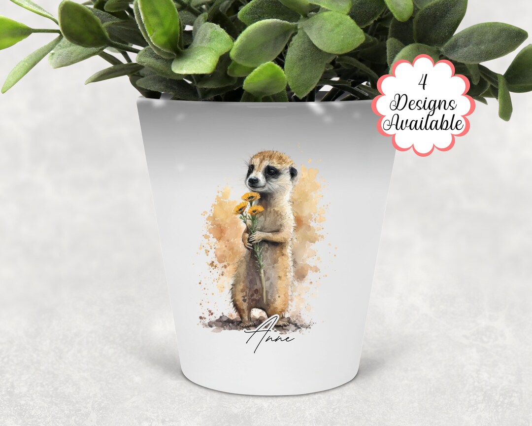 Watercolour Meerkat Plant Pot / Pen Pot / Makeup Brush Holder With ...