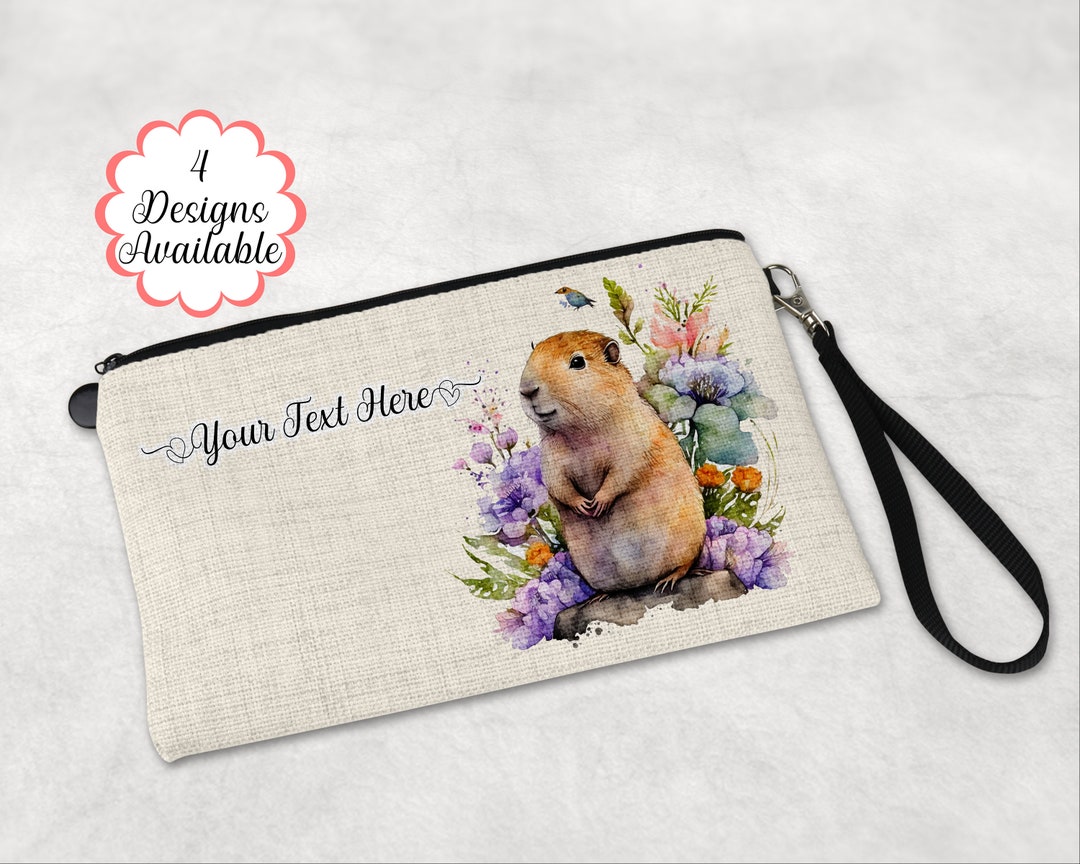 Personalised Linen Capybara Makeup Bag With Strap – Versatile Cosmetic ...