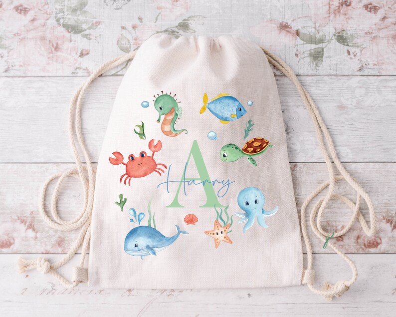 Under the Sea Adventures: Personalized Sea Life Drawstring Bag for ...