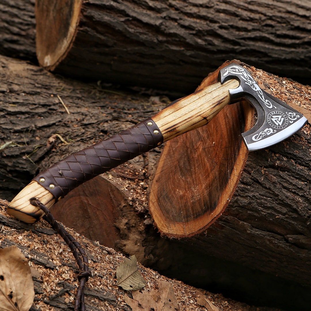 Handmade Viking Axe, Throwing Carbon Steel Rose Wood Shaft, Viking ...