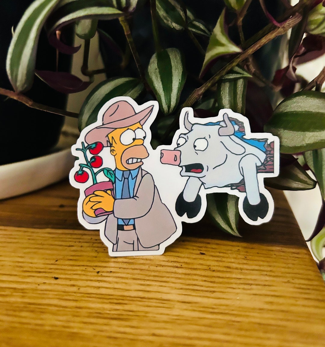 Homer and Crazy Tomacco Cow Vinyl Meme Sticker (100% Waterproof) - Etsy