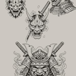 Japanese Demon Masks – Oni & Hannya | Tattoo Stencil Pack - Etsy