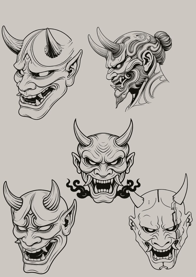 Japanese Demon Masks – Oni & Hannya | Tattoo Stencil Pack - Etsy