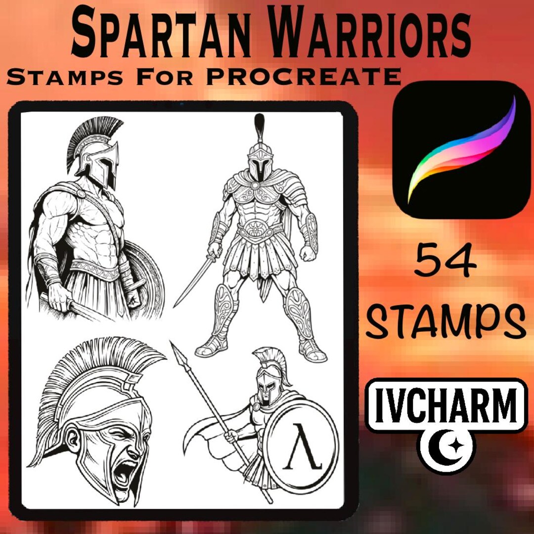 Spartan Warriors Procreate Stamps 54 Ancient Greek Warrior Brushes ...