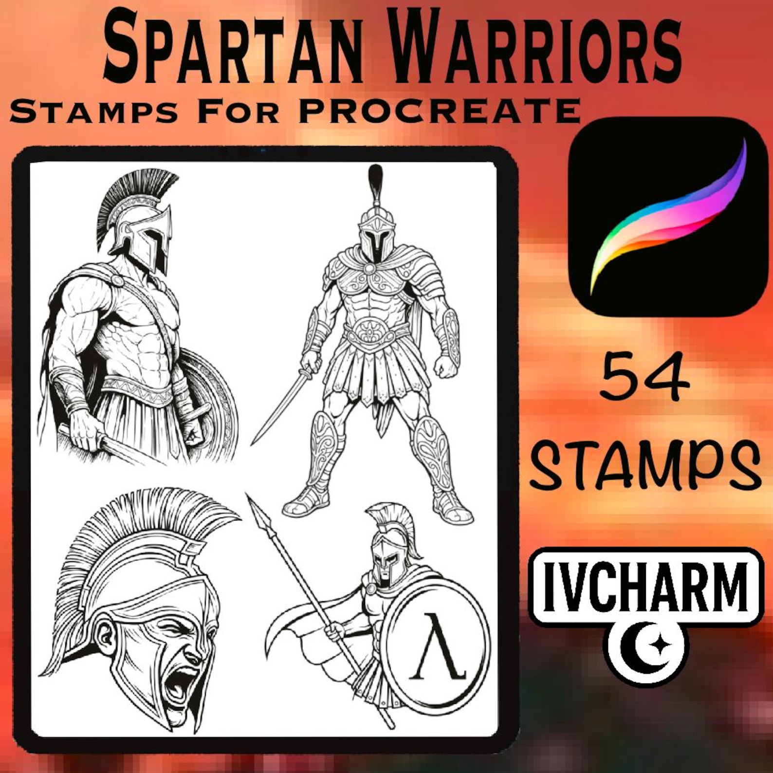 Spartan Warriors Procreate Stamps 54 Ancient Greek Warrior Brushes ...