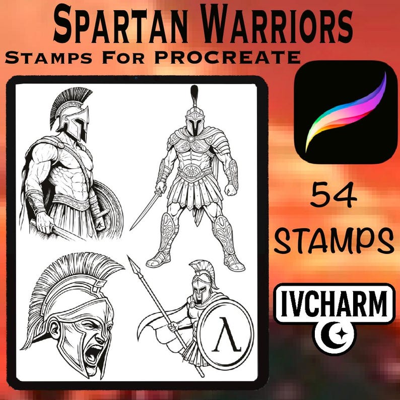 Spartan Warriors Procreate Stamps 54 Ancient Greek Warrior Brushes ...