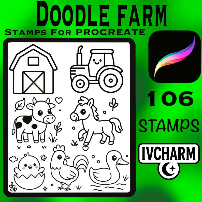 Doodle Farm Animal Stamps for Procreate - Tattoo & Illustration Brushes ...