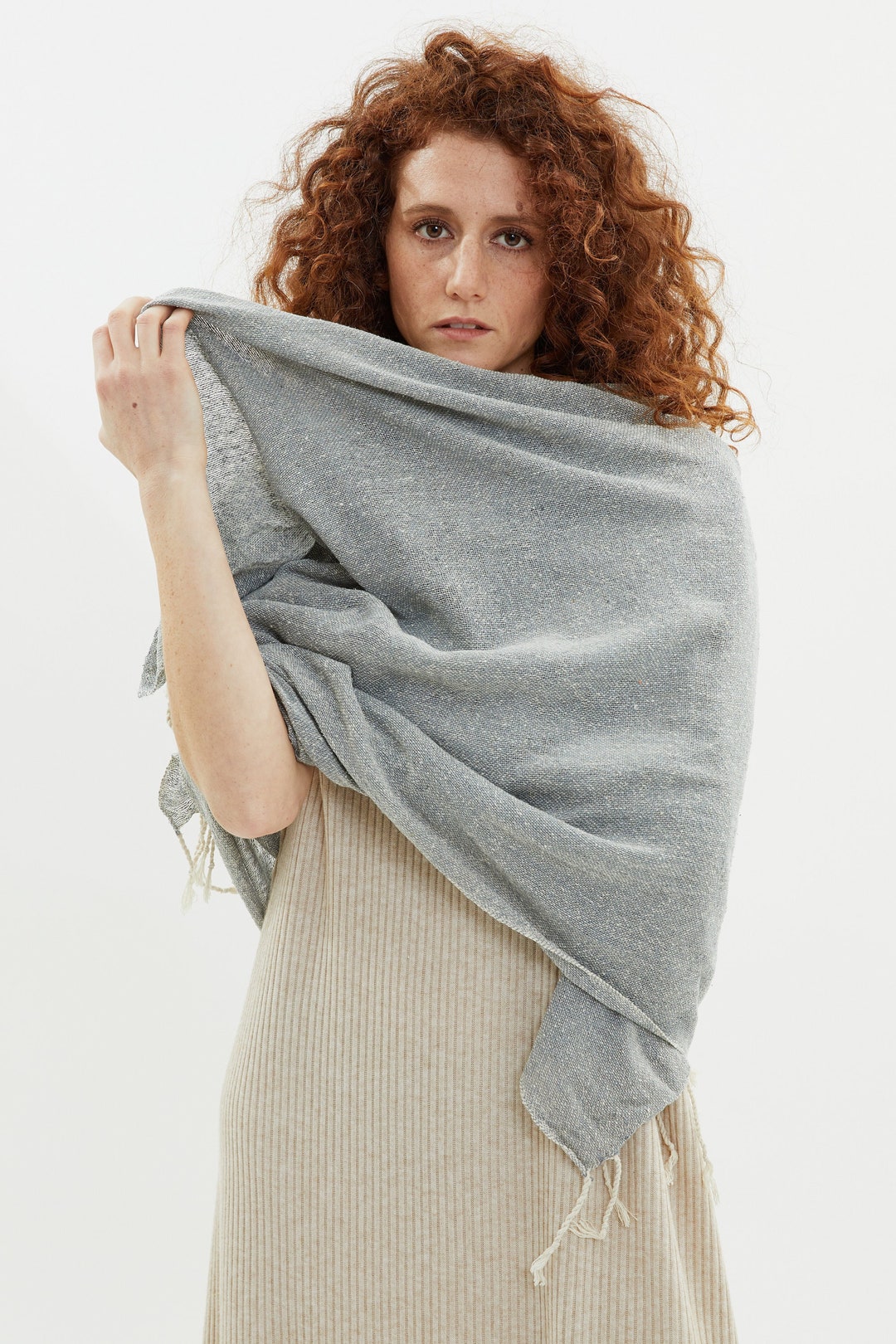 100% Natural Raw Silk Azure Gray Shawl Hand Loomed Women Shawl All ...