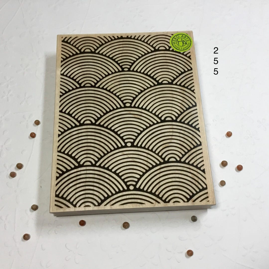 HERO ARTS BACKGROUND Red Rubber Stamp wave Pattern Wood Mounted Large ...