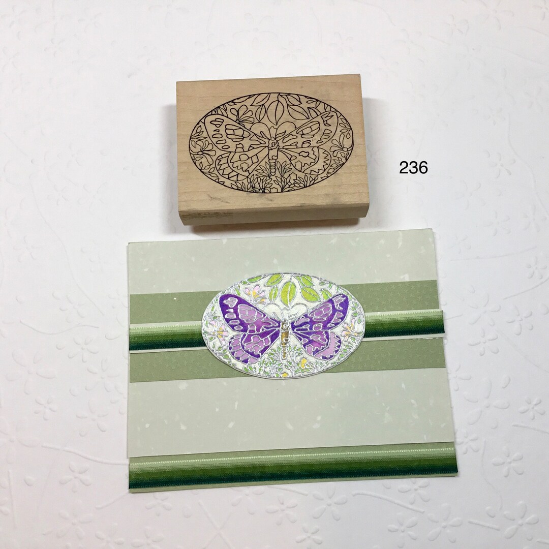 PAPER PARACHUTE Rubber Stamp BUTTERFLY Oval Window Wood Mounted - Etsy