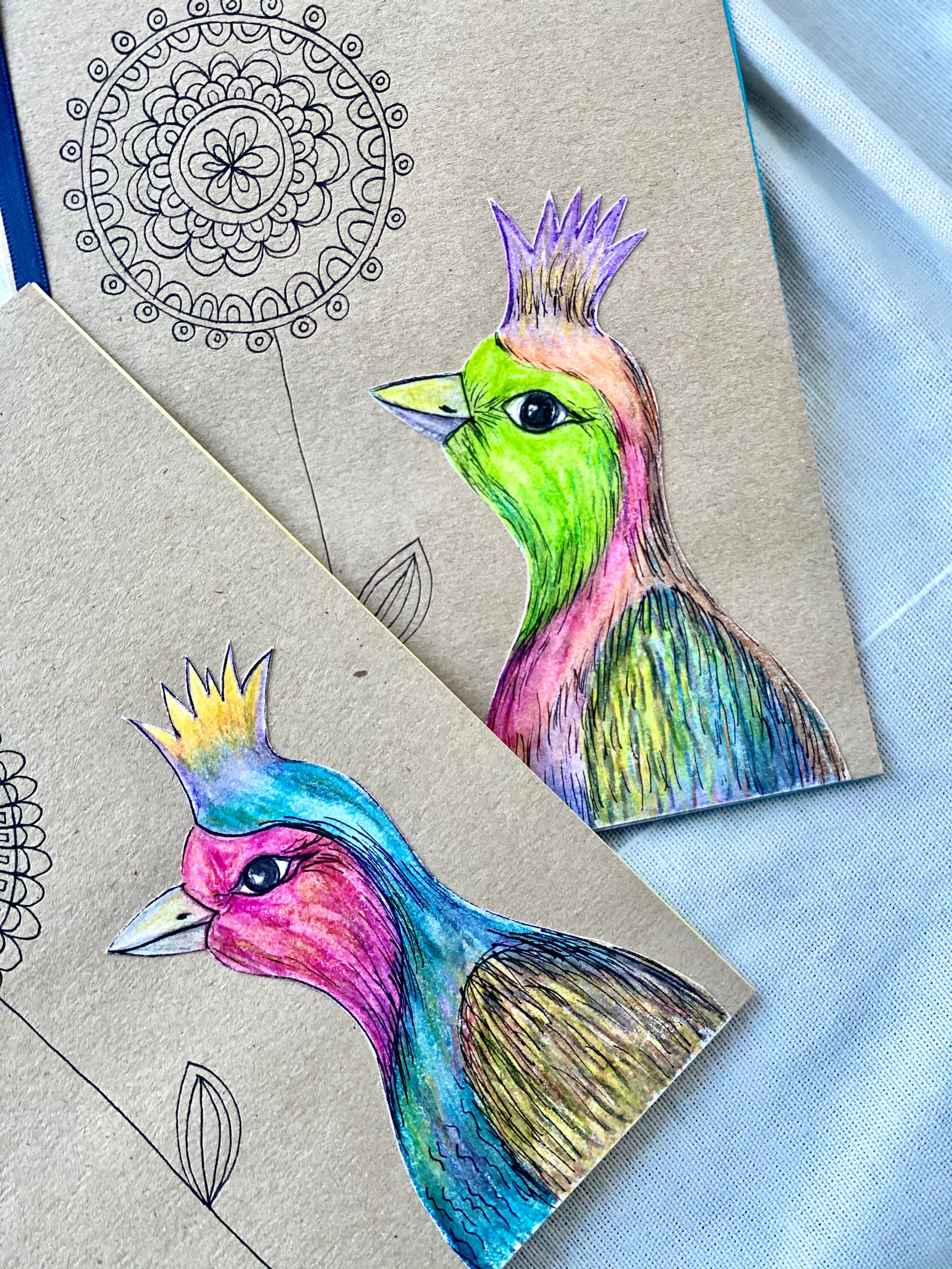 Greeting card Handmade Hand-drawn Birds Colorful Drawing | Etsy