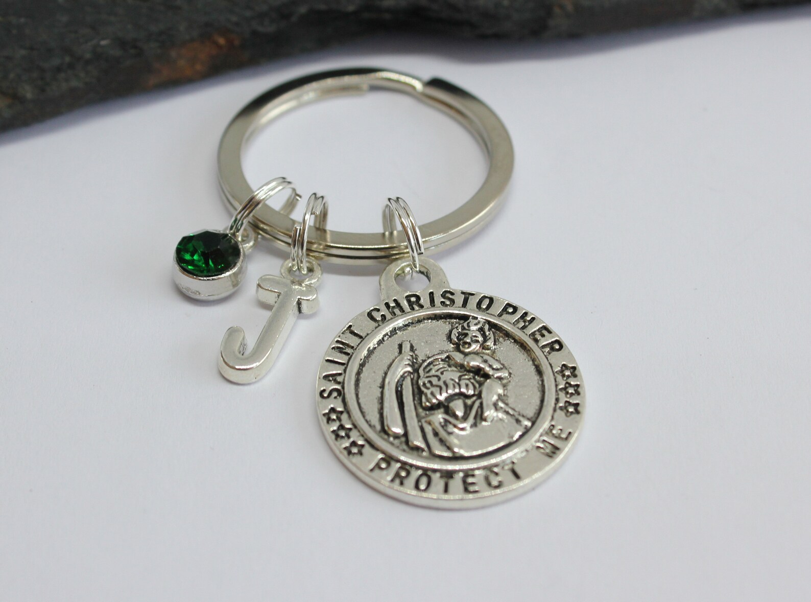St Christopher Protect Us Travel Keyring Personalised Initial | Etsy