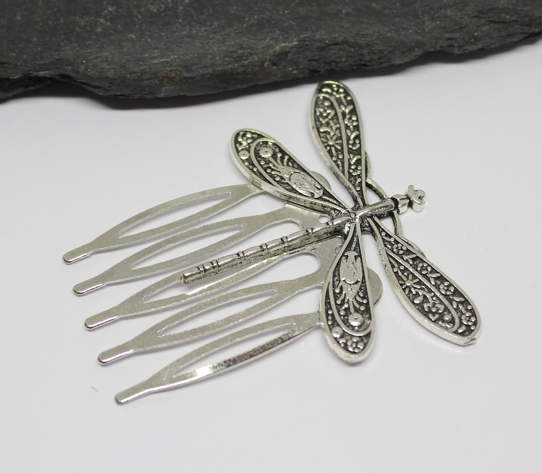 Silver Tones Dragonfly Hair Comb, Dragonfly Hair Piece, Filigree ...