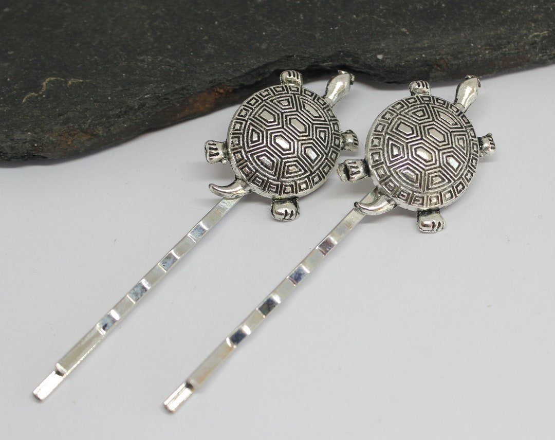Silver Turtle Bobby Pins: Set of Two Tortoise Hair Grips - Etsy