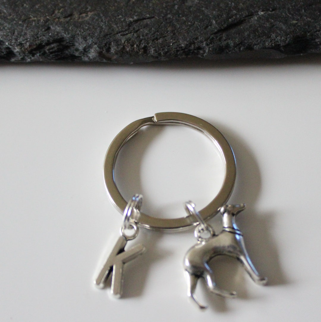 Greyhound Whippet Dog Personalised Initial Keyring, Greyhound Dog ...