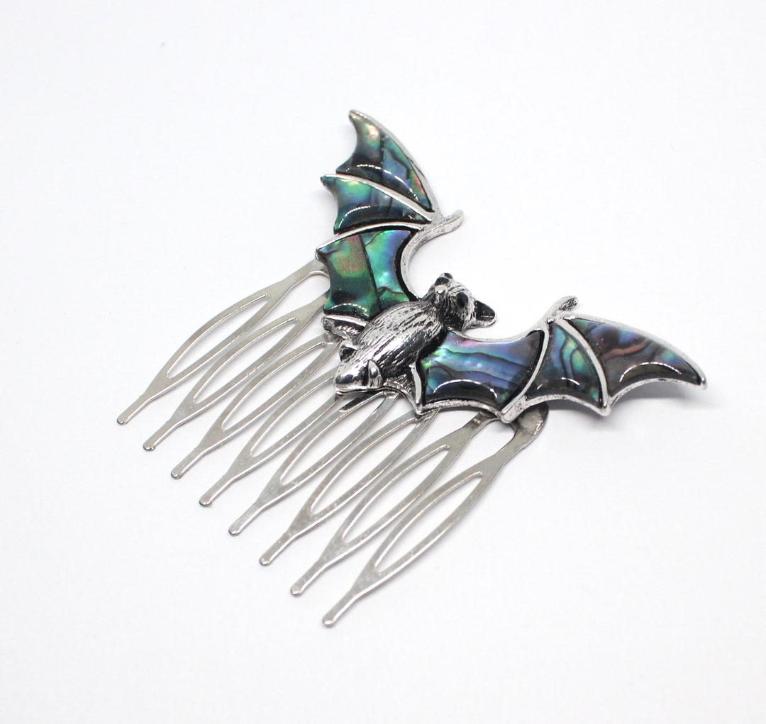 Abalone Bat Hair Comb, Decorative Bat Hair Comb, Gothic Abalone Bat ...