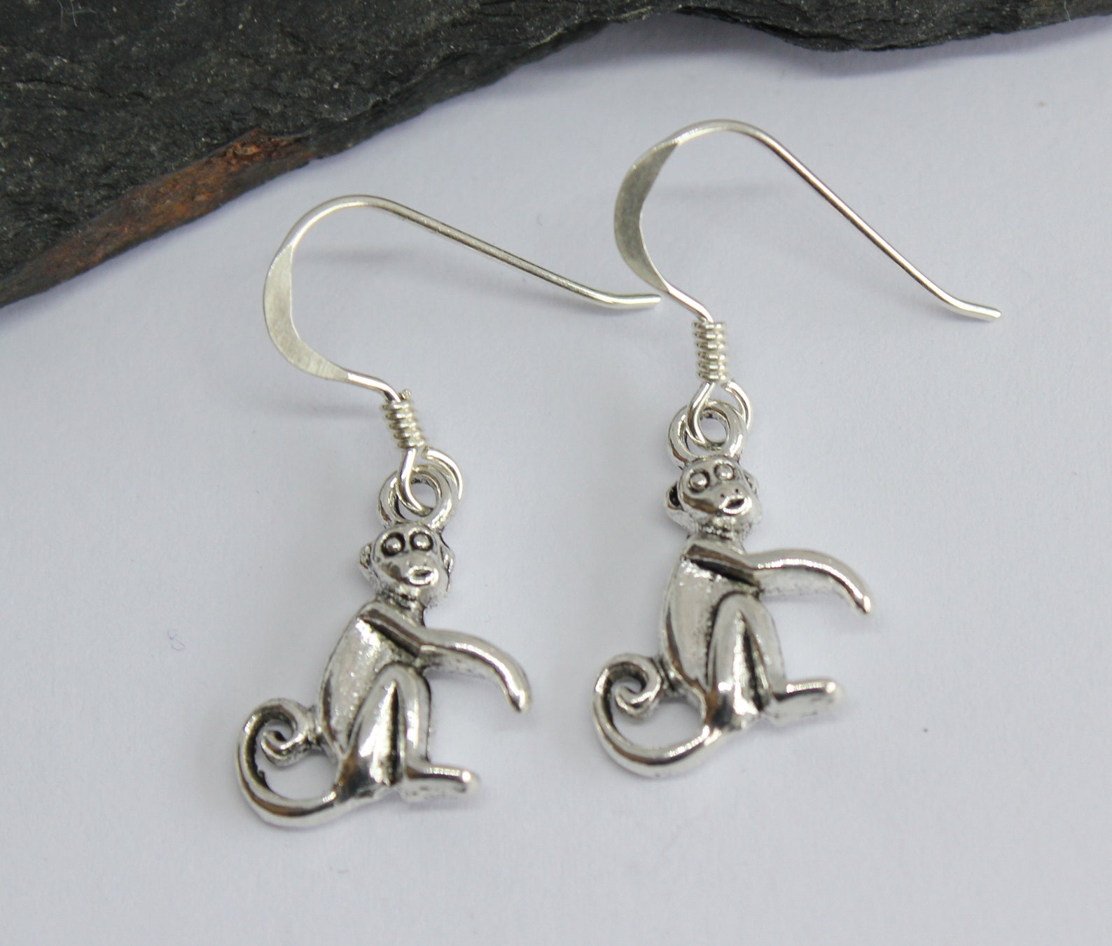 Silver Monkey Earrings Sterling Silver Ear Hooks Silver | Etsy