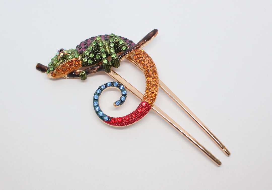 Colourful Crystal Chameleon Lizard Hair Fork, Reptile Hair Accessory ...