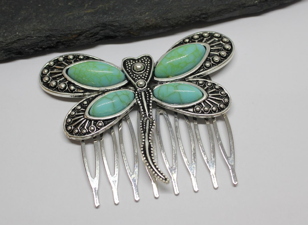 Turquoise Dragonfly Hair Comb: Decorative Hair Accessory - Etsy UK