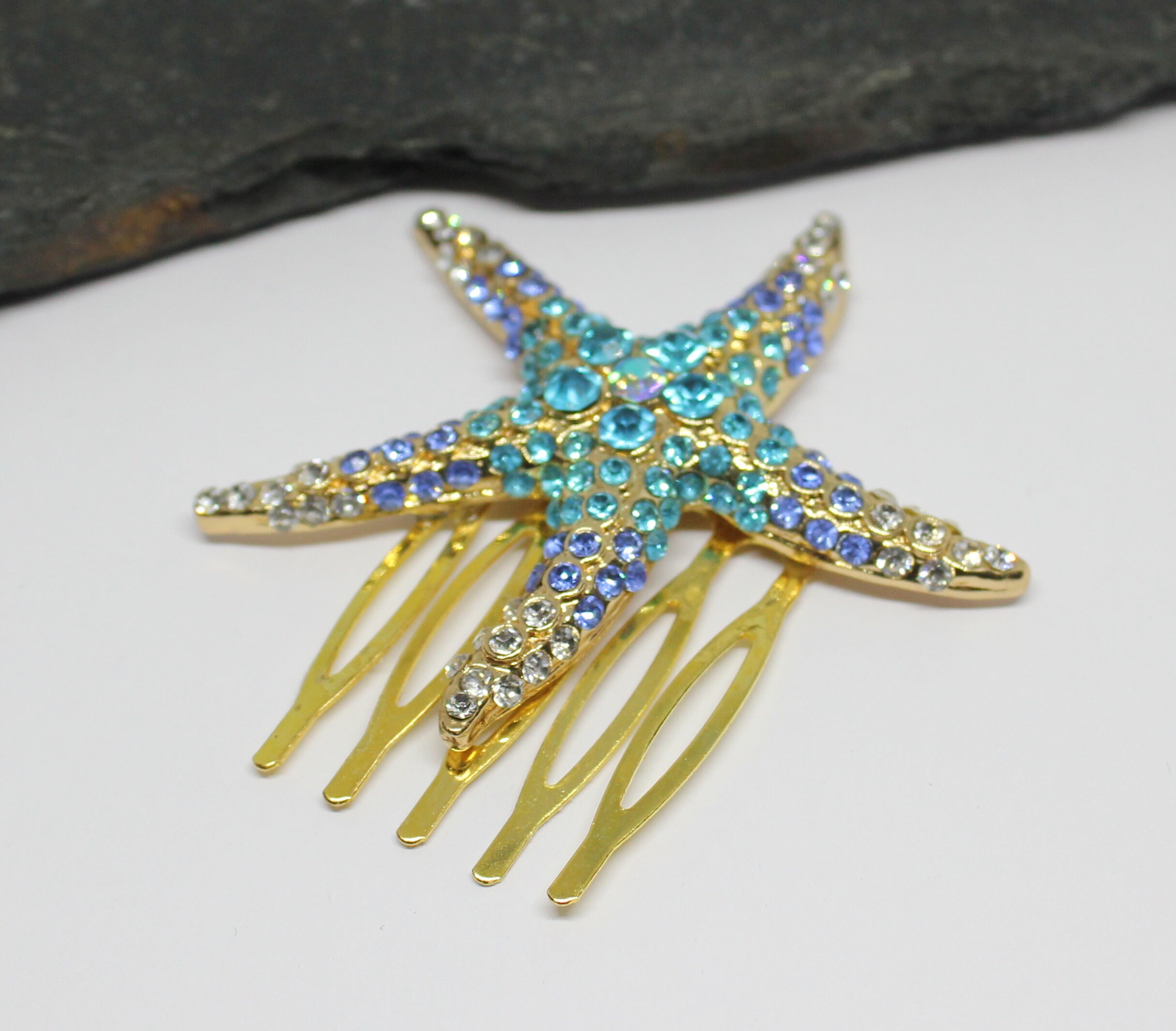 Blue Crystal Starfish Hair Comb Gold Starfish Hair Comb | Etsy