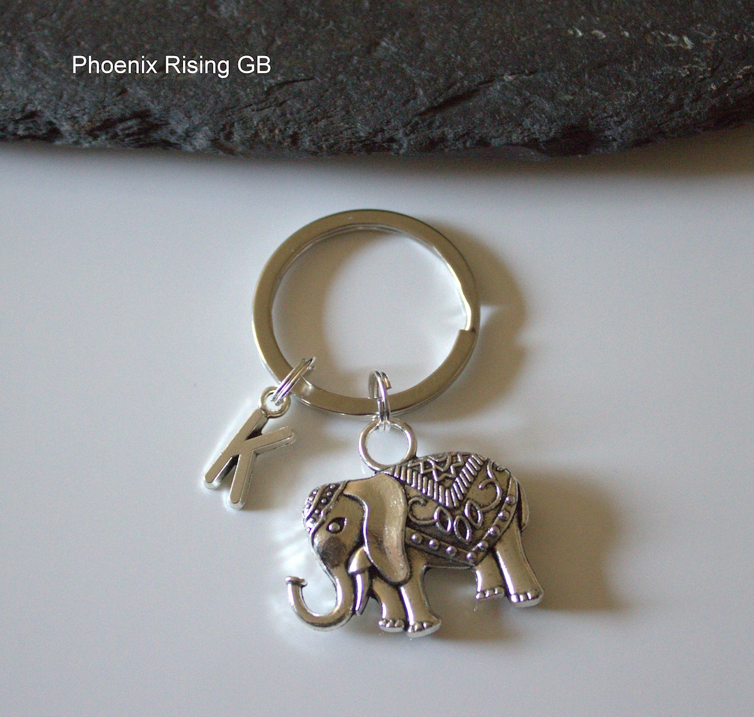 Elephant Keyring, Personalised Elephant Keyring, Elephant Initial ...