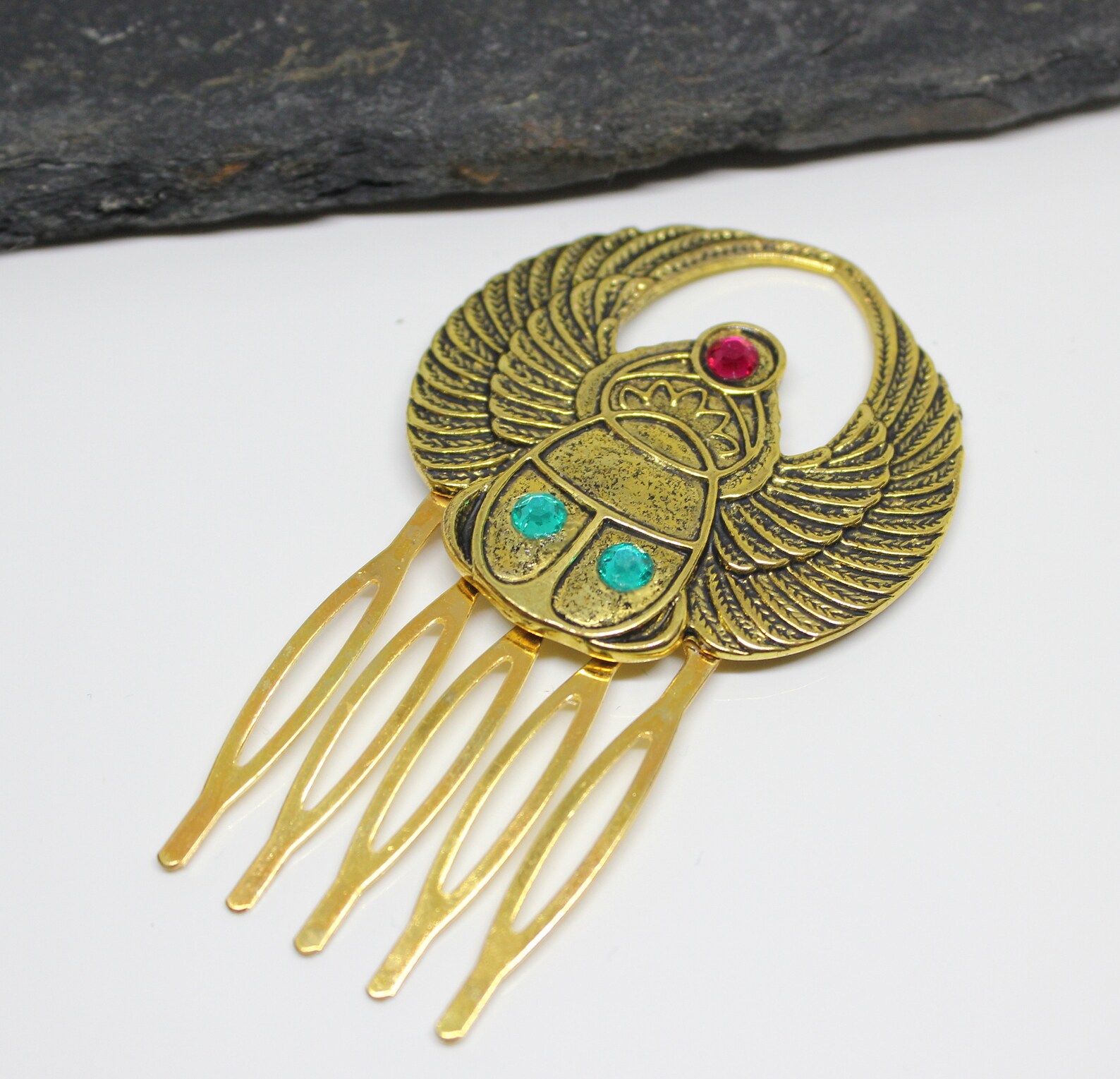 Gold Tones Egyptian Scarab Hair Comb With Crystal Accents - Etsy