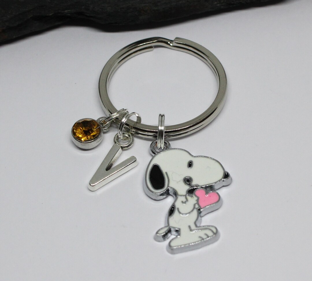 Snoopy Heart Keyring, Snoopy Personalised Birthstone Keyring, Snoopy ...
