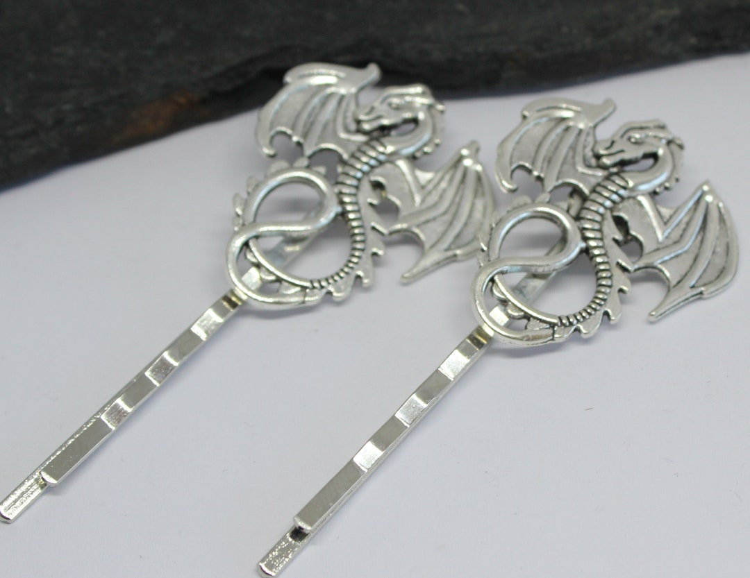 Gothic Dragon Hair Grips, Silver Dragon Bobby Pins, Set of Two Dragon ...