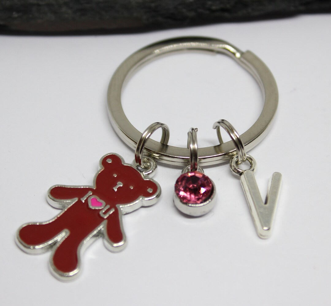 Personalised Brown Teddy Bear Initial Keyring, Brown Teddy Bear ...
