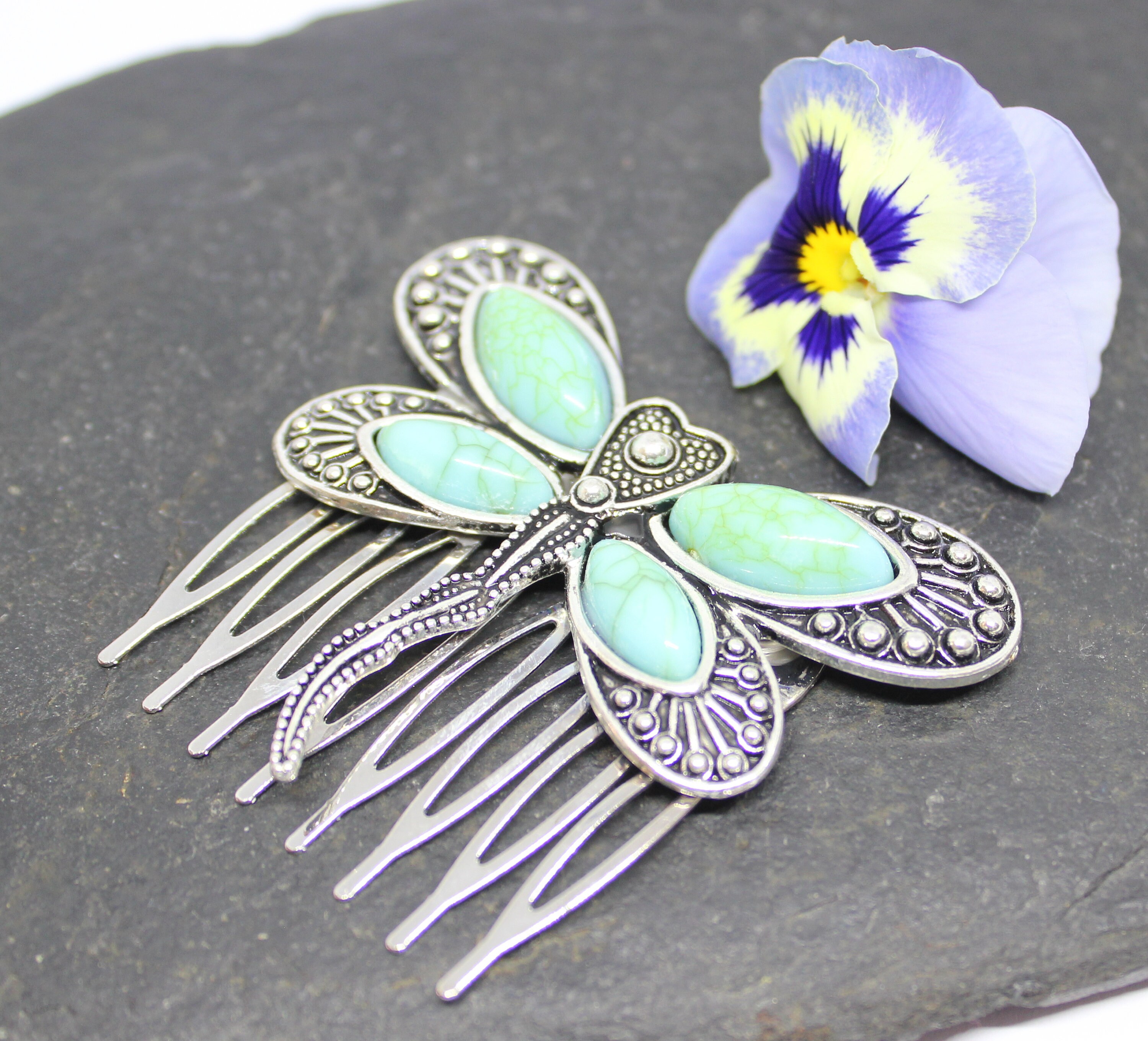 Turquoise Dragonfly Hair Comb: Decorative Hair Accessory - Etsy UK