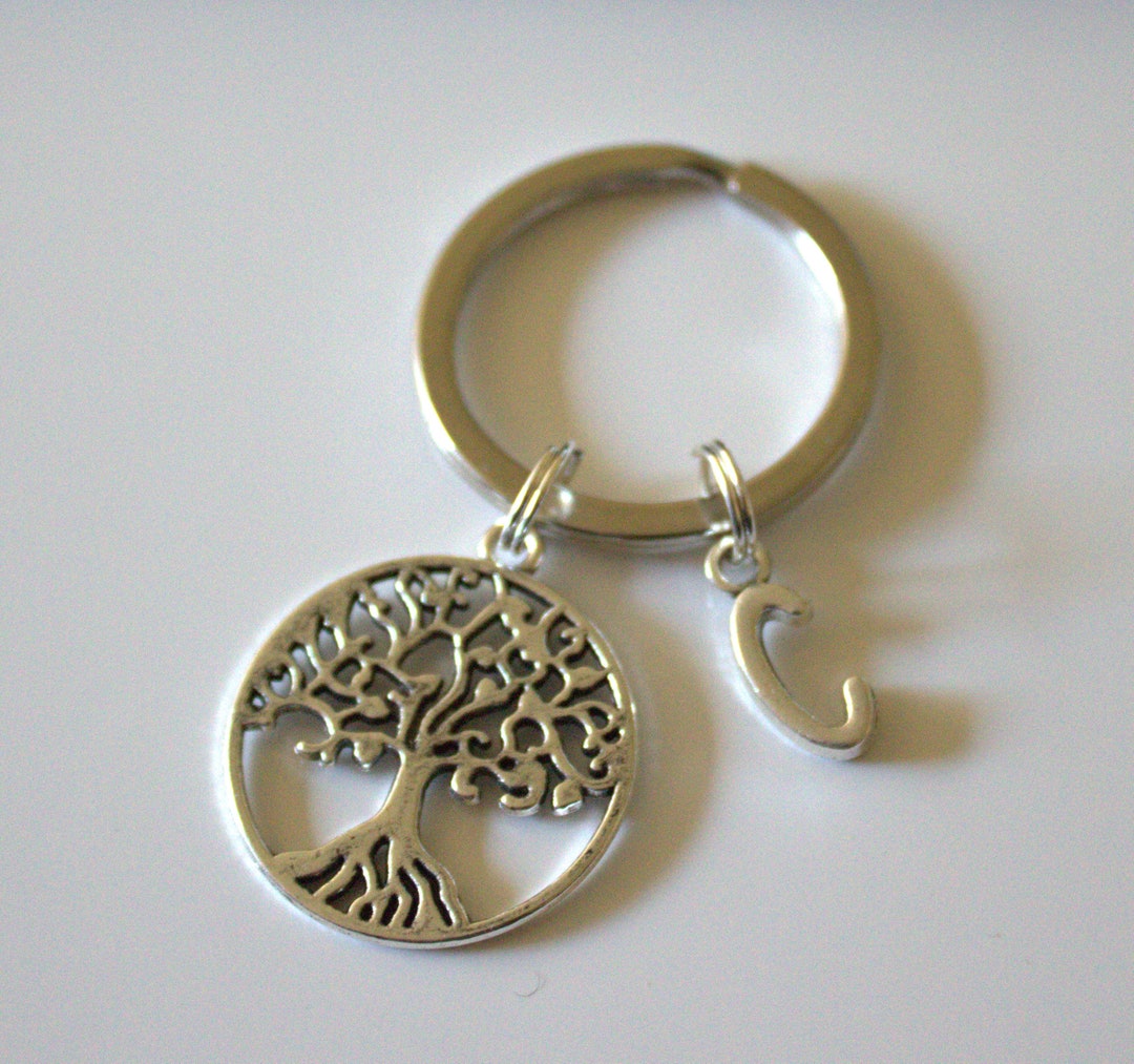 Personalised Tree of Life Keyring, Initial Tree of Life Keychain, Tree ...