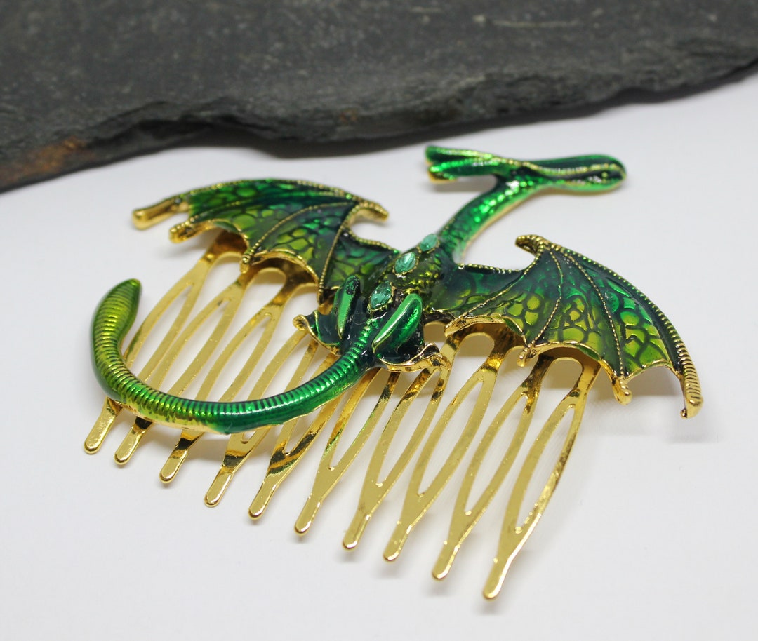 Large Green Dragon Hair Comb, Decorative Dragon Hair Accessory, Emerald ...