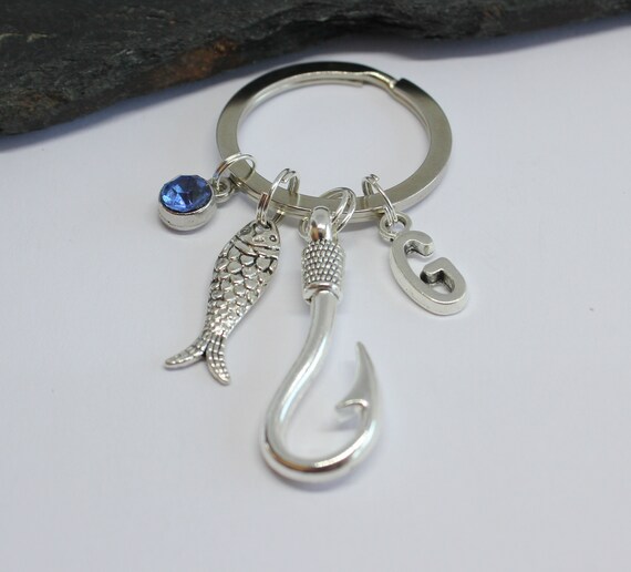 Angler Keyring Fish and Hook Keyring Personalised Fishing | Etsy