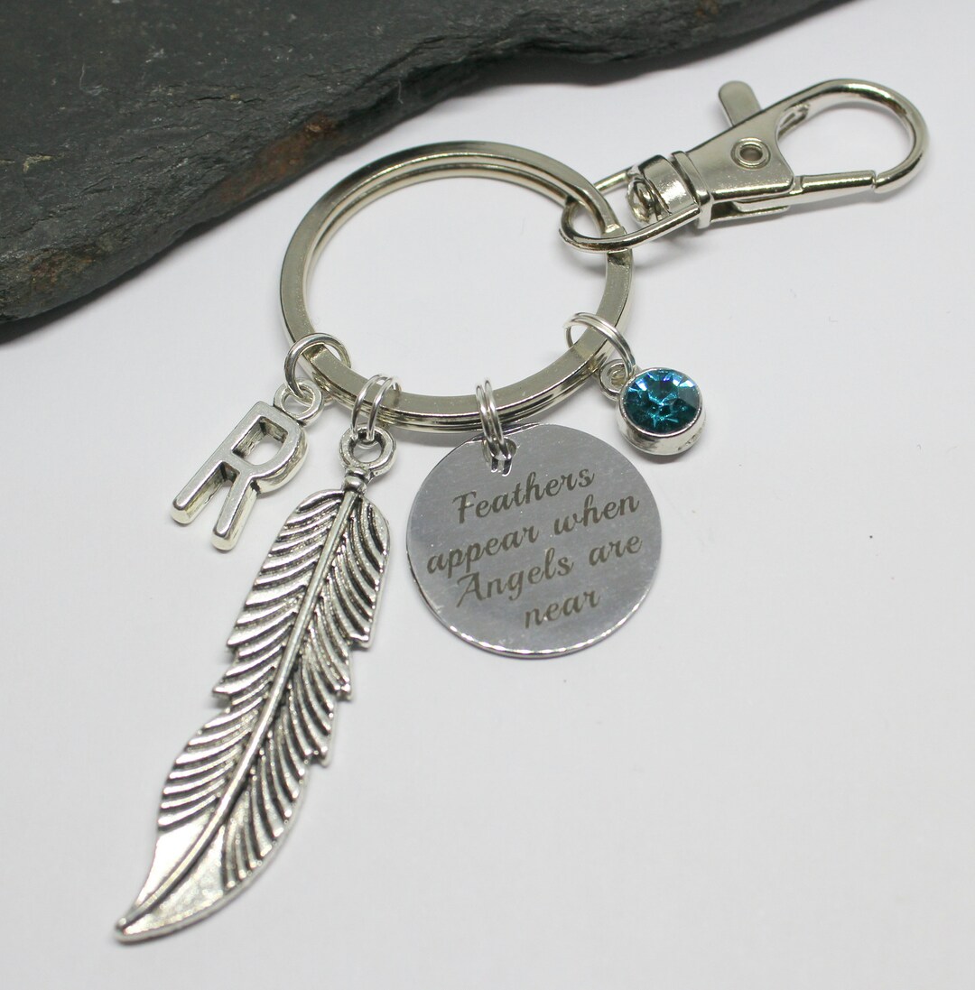 Feather Remembrance Charm: Initial, Birthstone, Sympathy Gift - Etsy