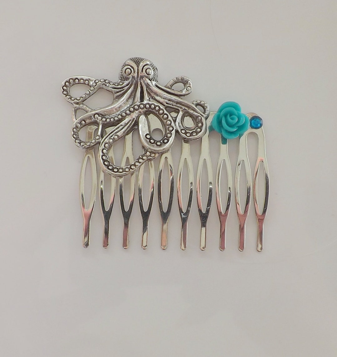 Octopus Hair Comb, Beach Themed Hair Accessory, Silver Tones Octopus ...