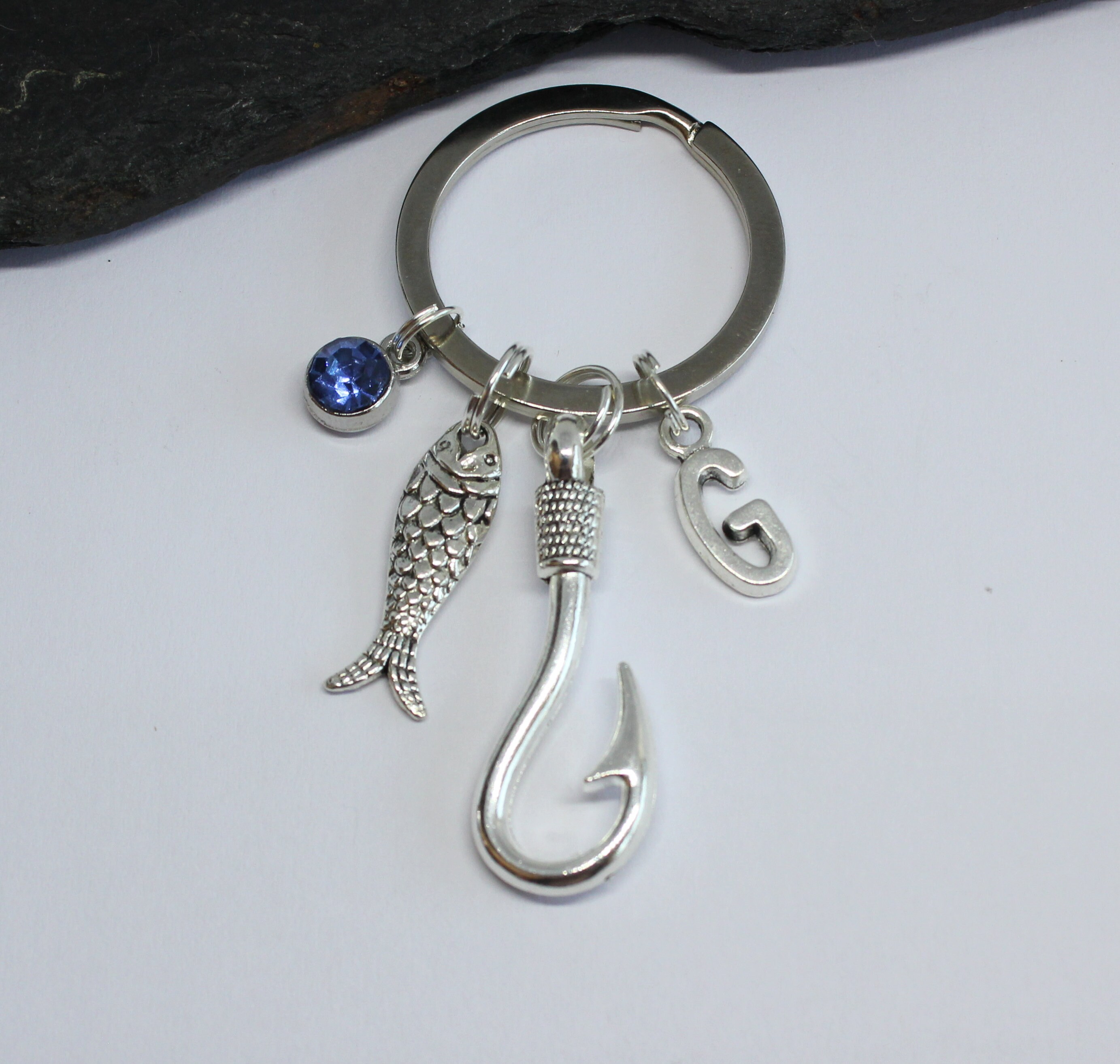 Angler Keyring Fish and Hook Keyring Personalised Fishing - Etsy UK
