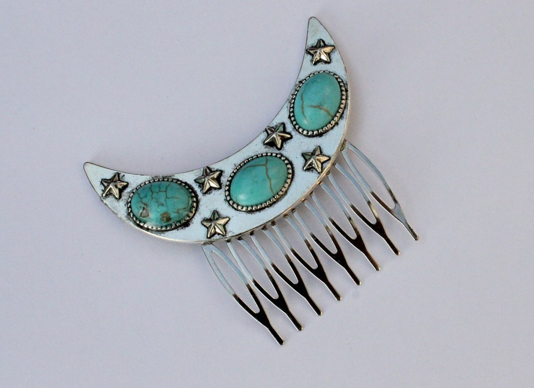 Turquoise Moon and Stars Hair Comb: Celestial Hair Accessory - Etsy