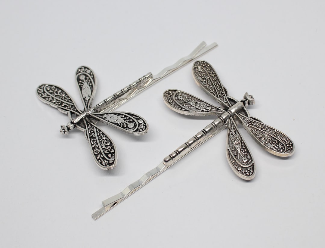 Dragonfly Bobby Pins: Silver Hair Grips, Set of 2 - Etsy UK