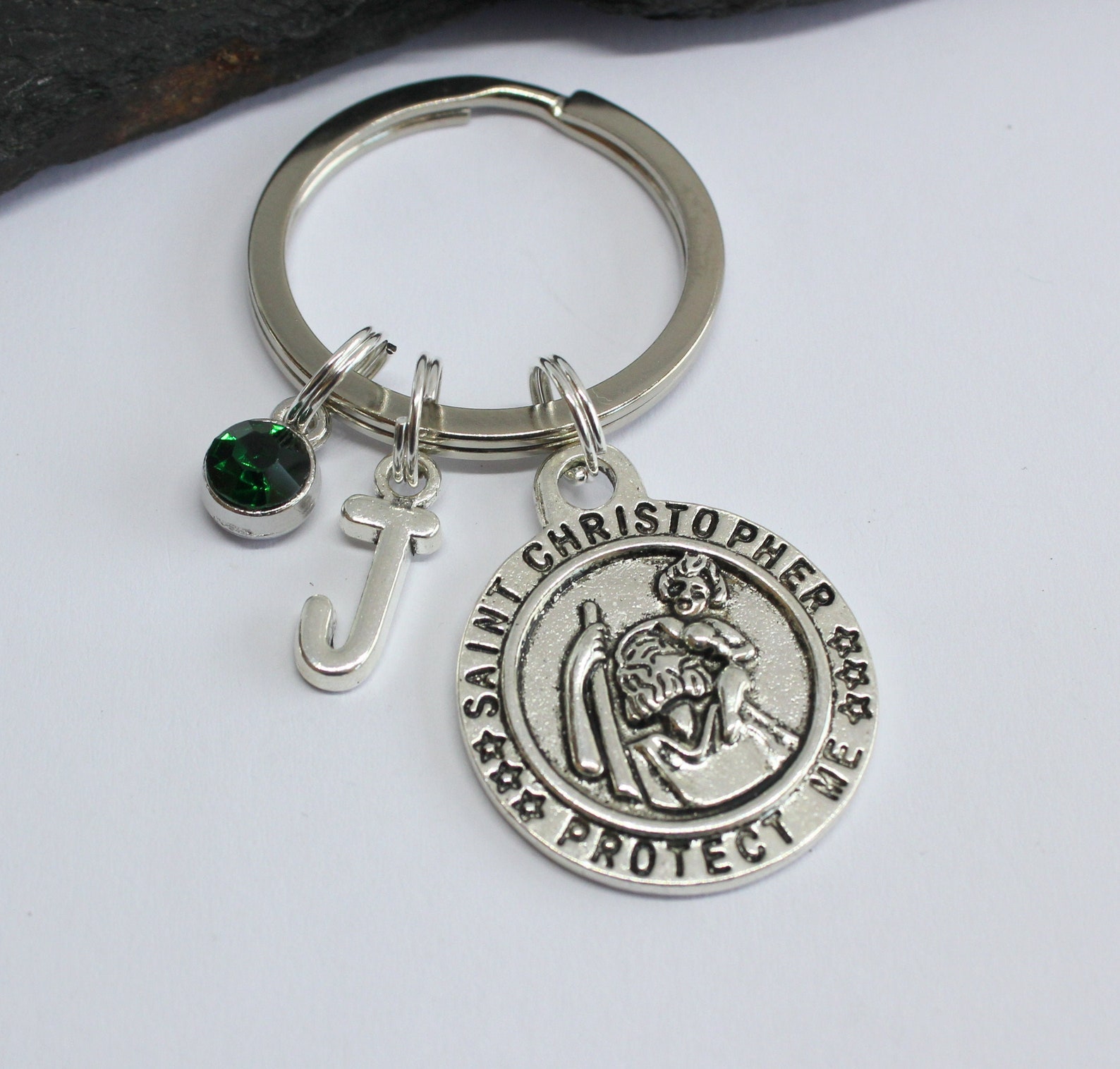 St Christopher Protect Us Travel Keyring Personalised Initial | Etsy