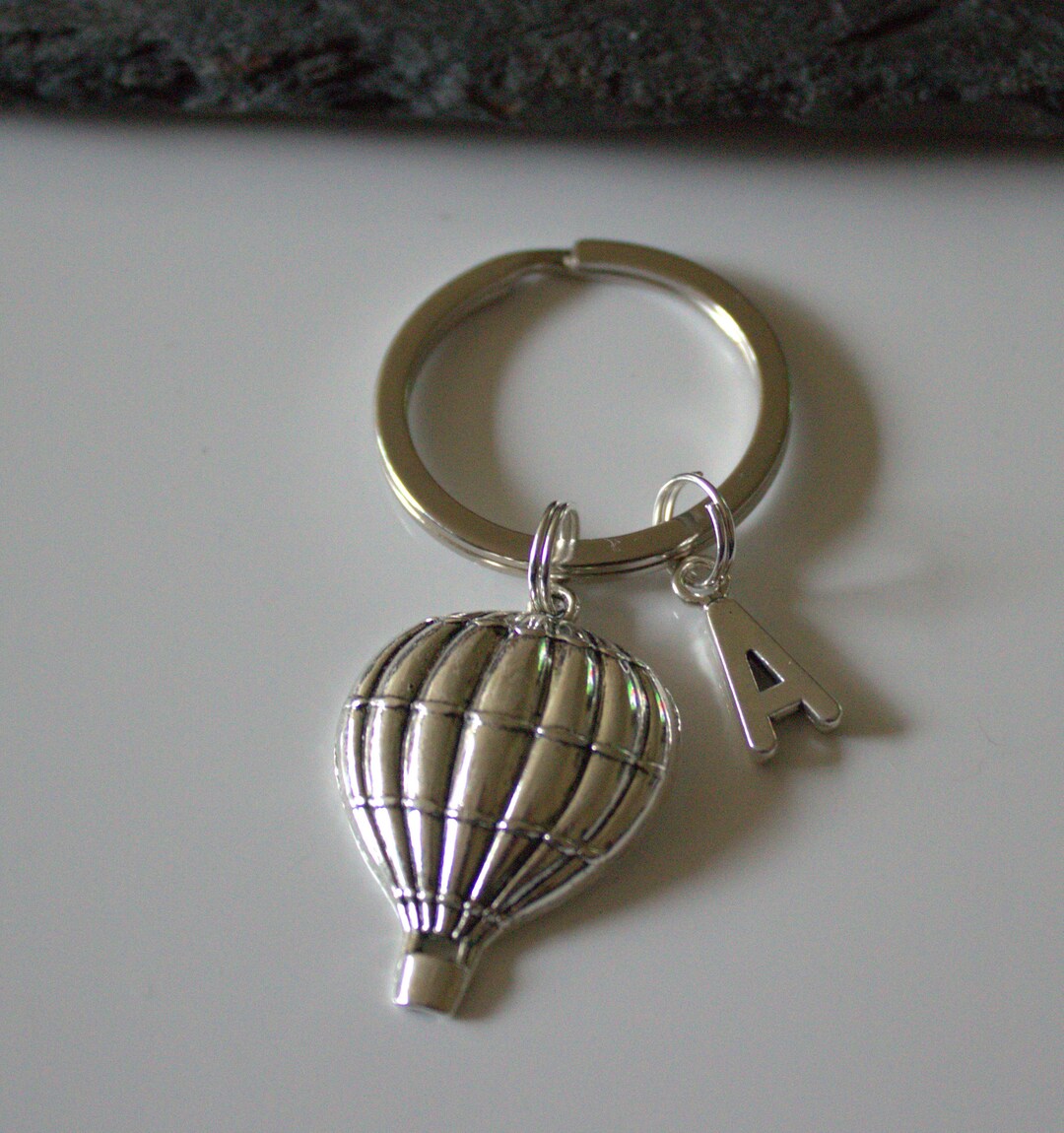 Personalized Hot Air Balloon Keychain: Stainless Steel Initial Charm - Etsy