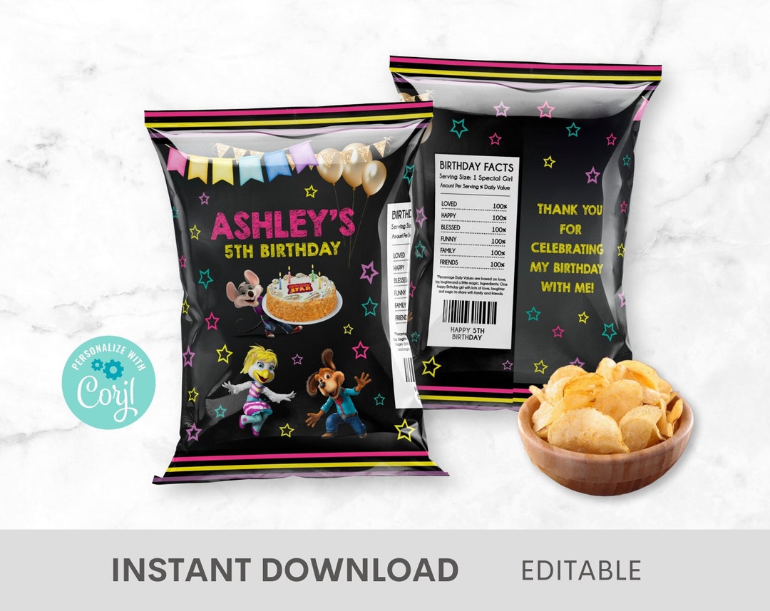 Editable Chuck E Cheese Chip Bag, Instant Download Chuck E Cheese Chip ...