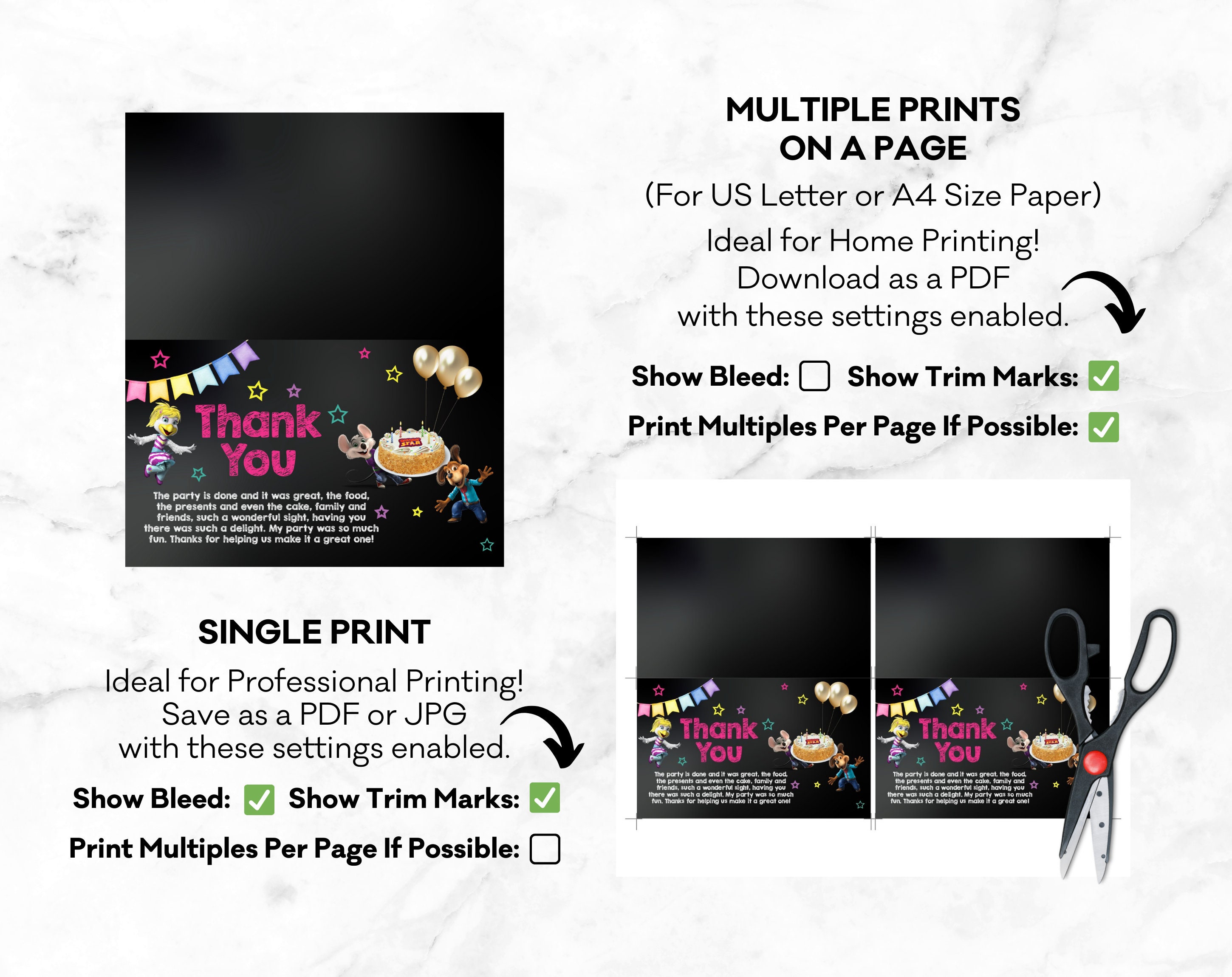 Editable Chuck E Cheese Thank You Card, Instant Download Chuck E Cheese ...