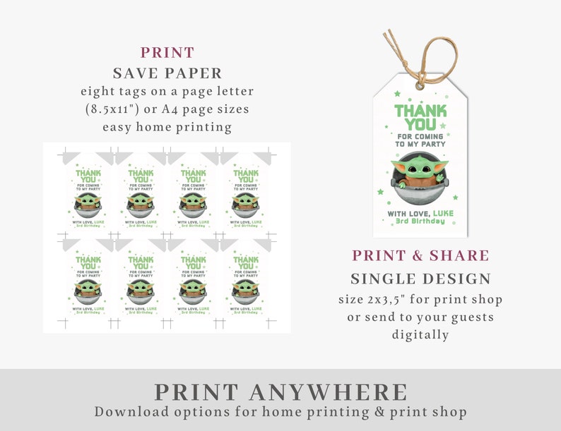 Editable Baby Yoda Tags Instant Download Yoda Thank You Tags - Etsy