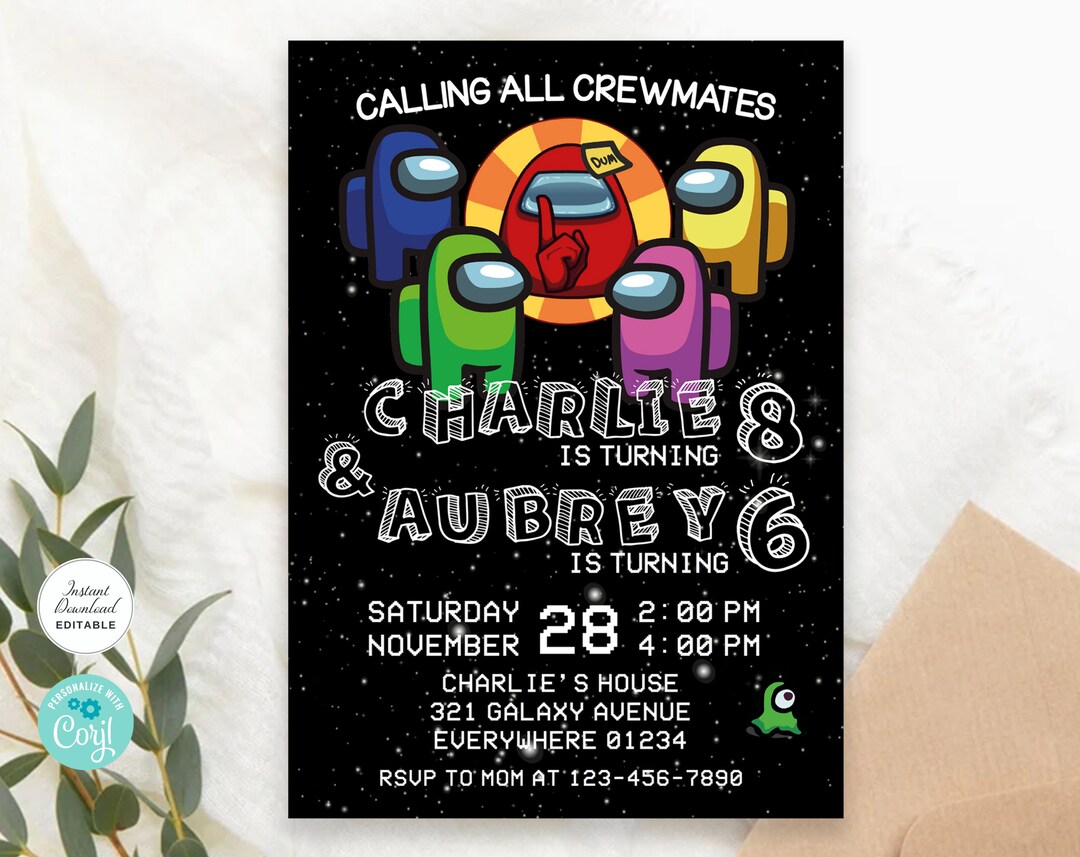 Editable Among Us Birthday Invitation, Double Birthday, ANY AGE ...