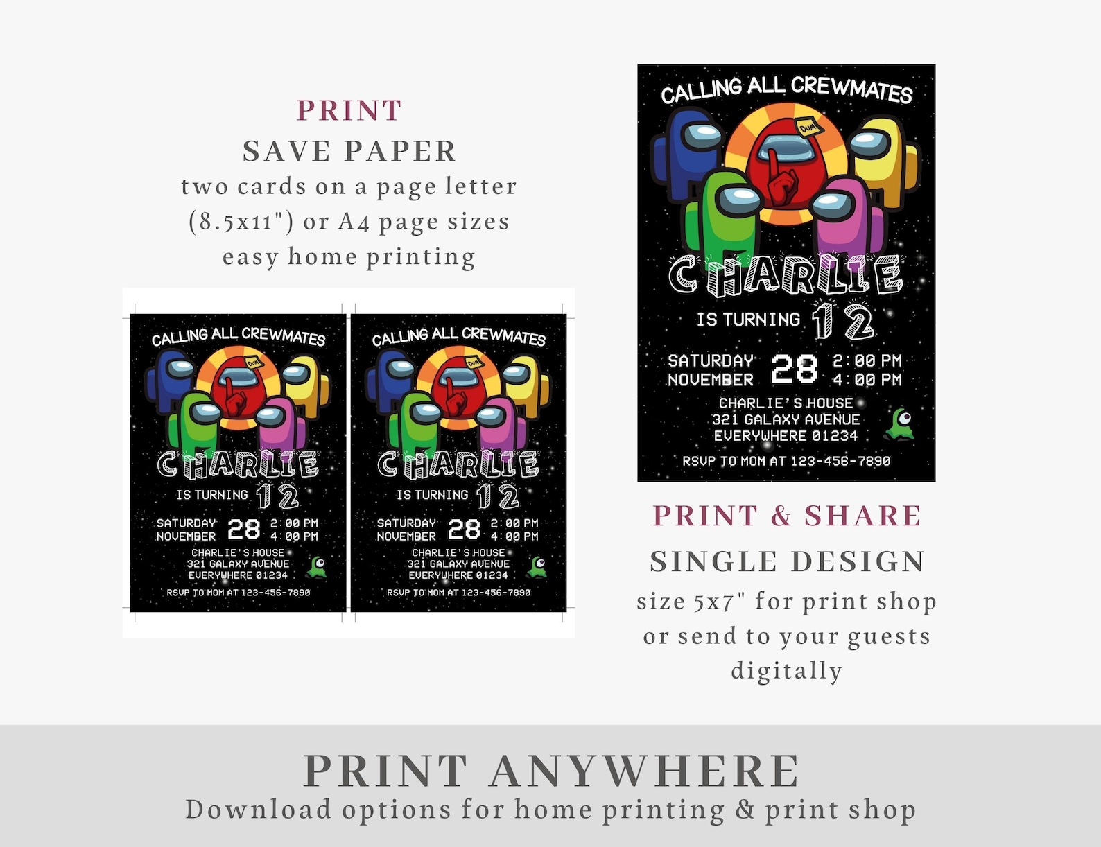 Editable Among Us Birthday Invitation ANY AGE Editable - Etsy