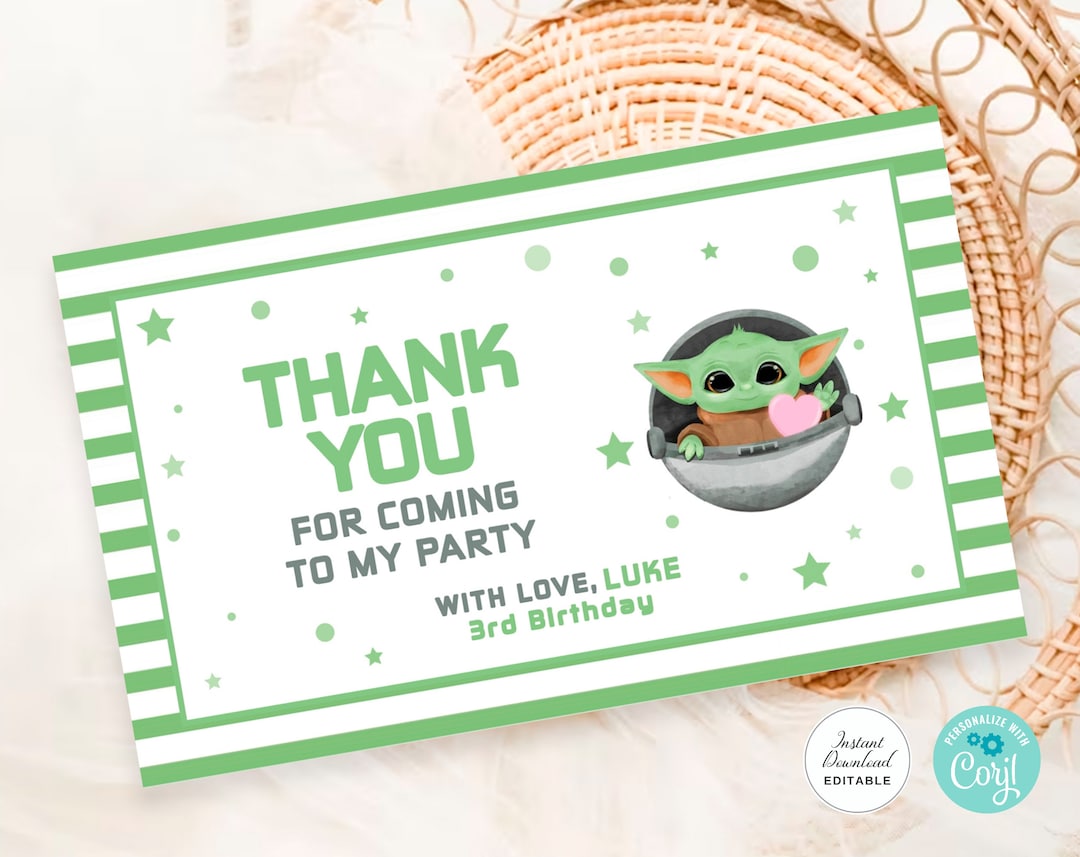 Editable Baby Yoda Thank You Card, Instant Download Yoda Thank You Note ...