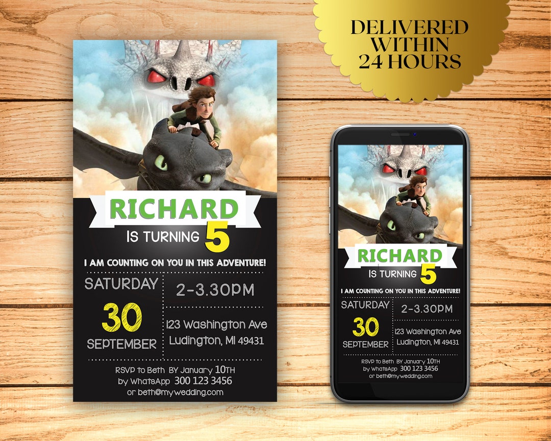 How to Train Your Dragon Birthday Invitation, Dragon Party Invitation ...